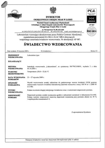 Świadectwo Wzorcowania PCA (Luksomierz) ELMER Kraków - Mierniki ...